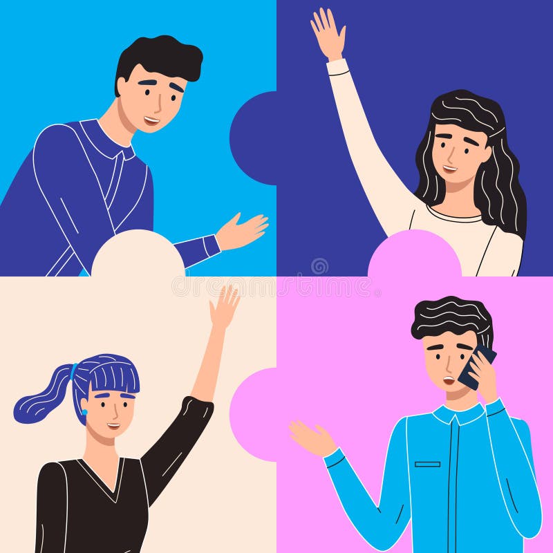 People Communicate. Diverse Character Group Chatting and Talking. Flat ...