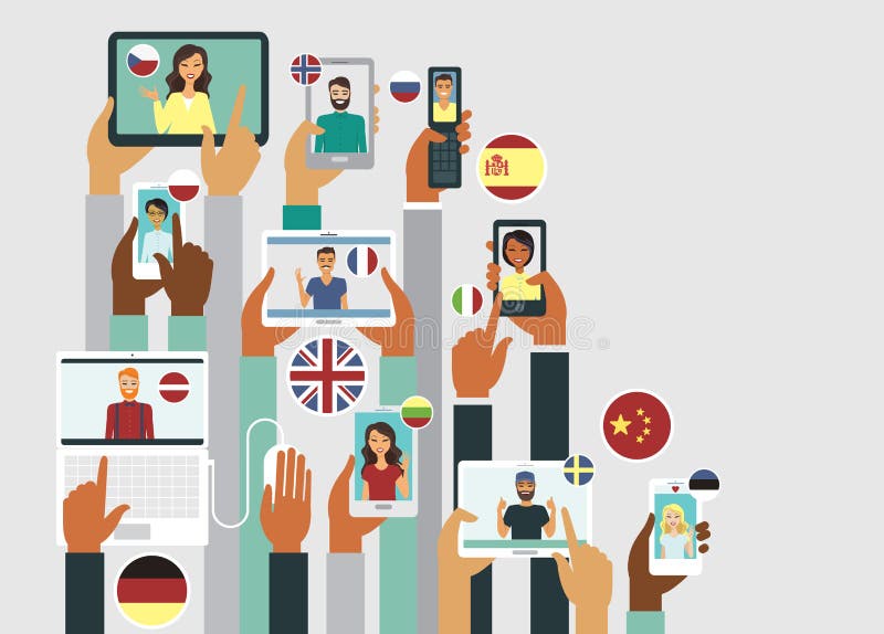 People Communicate Online in Different Languages Stock Vector ...