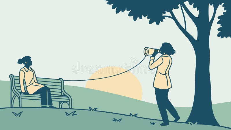 People Communicating with Tin Can Telephones, Connection, Vector Design ...