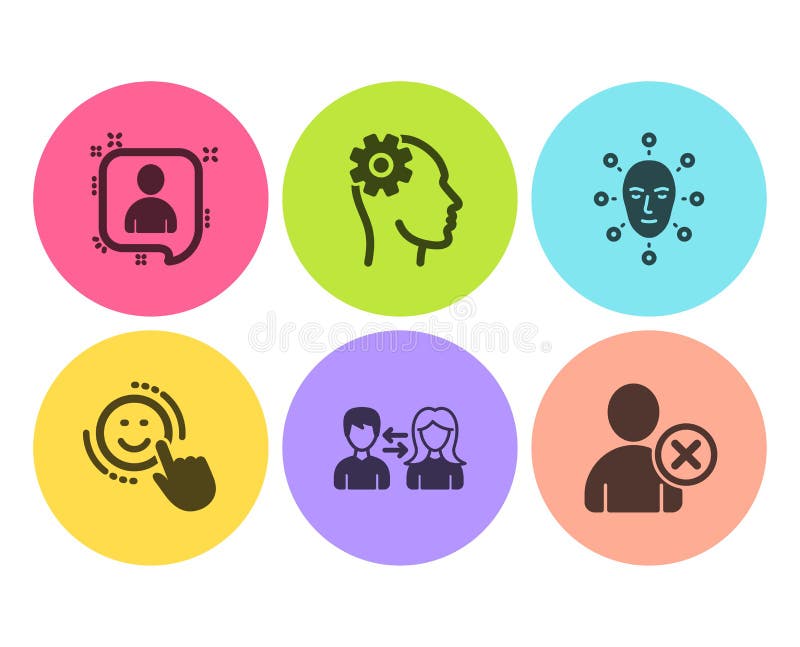 People Communication, Face Biometrics and Smile Icons Set. Engineering ...