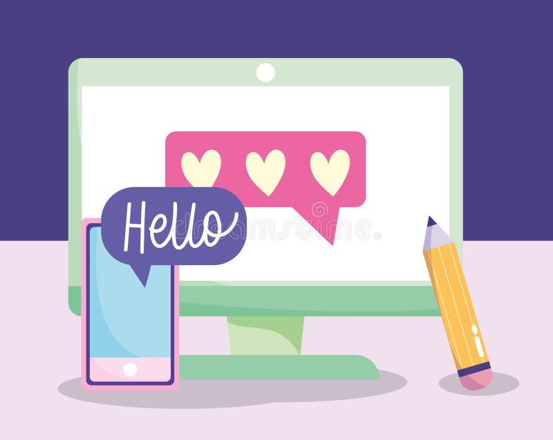 People Communication and Technology, Computer Smartphone Pencil Idea ...