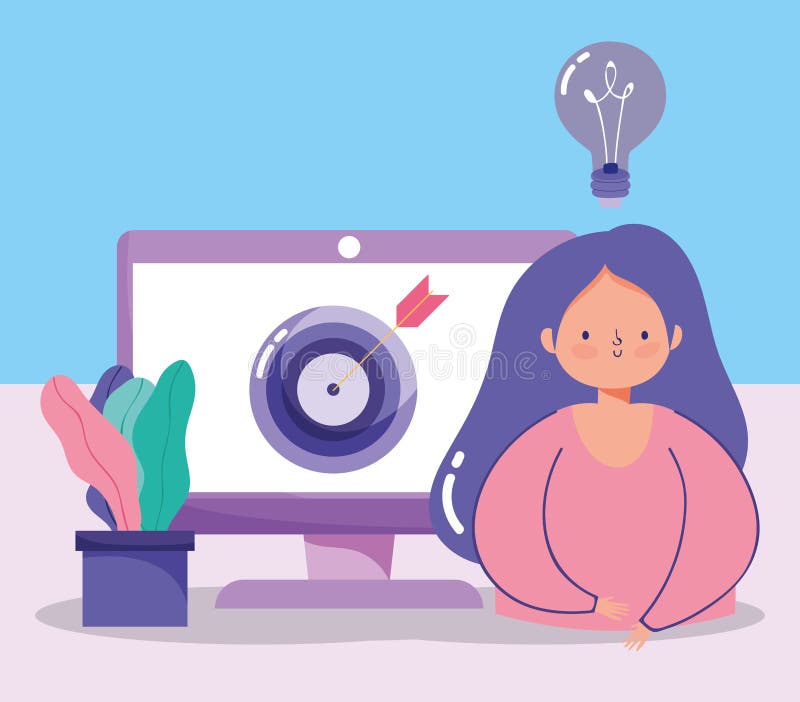 People Communication and Technology, Girl with Computer Target Idea ...