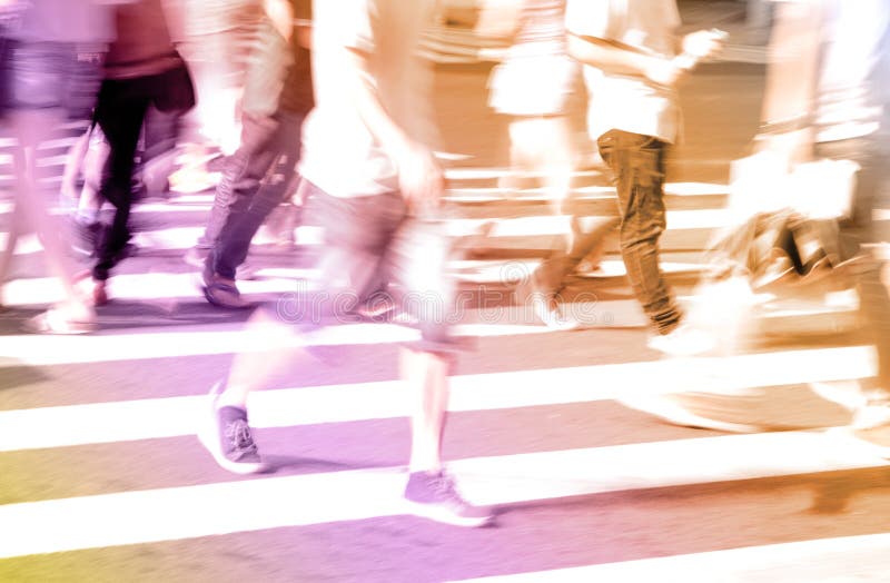 People Commuting in Rush Hour at Zebra Crossing Stock Photo - Image of ...