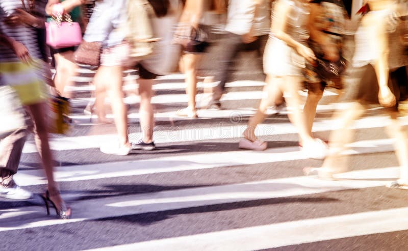 People Commuting in Rush Hour at Zebra Crossing Stock Image - Image of ...