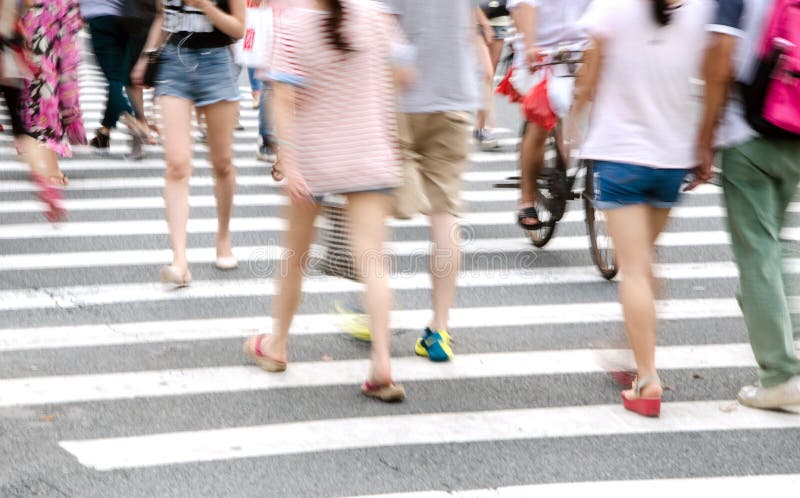 People Commuting in Rush Hour at Zebra Crossing Stock Photo - Image of ...