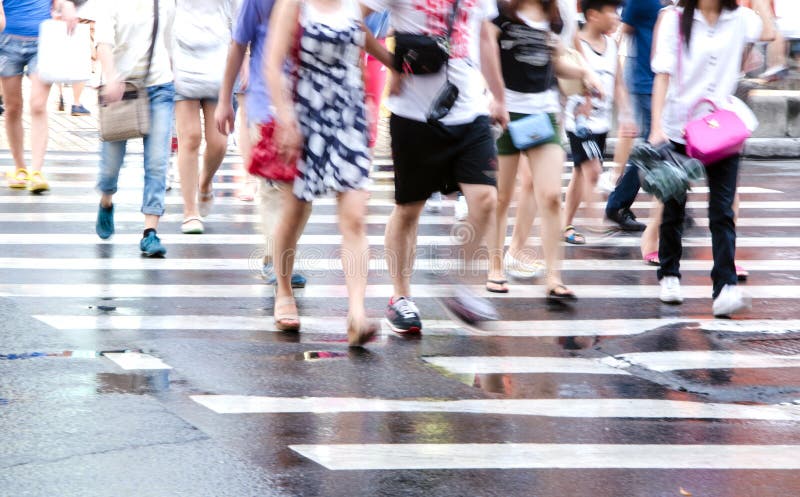 People Commuting in Rush Hour at Zebra Crossing Stock Photo - Image of ...