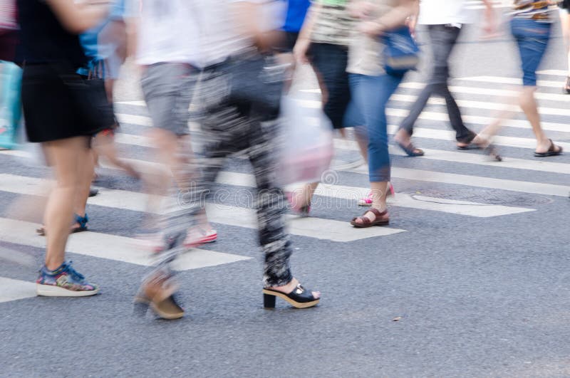 People Commuting in Rush Hour at Zebra Crossing Stock Image - Image of ...