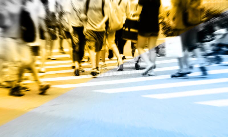 People Commuting in Rush Hour at Zebra Crossing Stock Photo - Image of ...