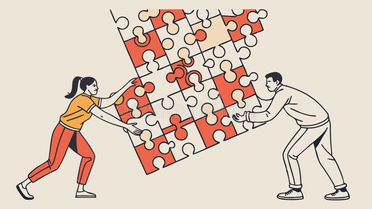 People Completing Jigsaw Puzzle, Problem Solved, Vector Design ...