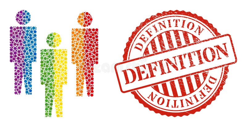 Grunge Definition Watermark and Spectrum People Collage Icon of Round ...