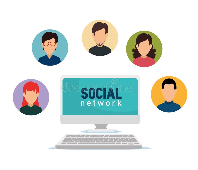 People with Computer Technology To Social Media Stock Vector ...