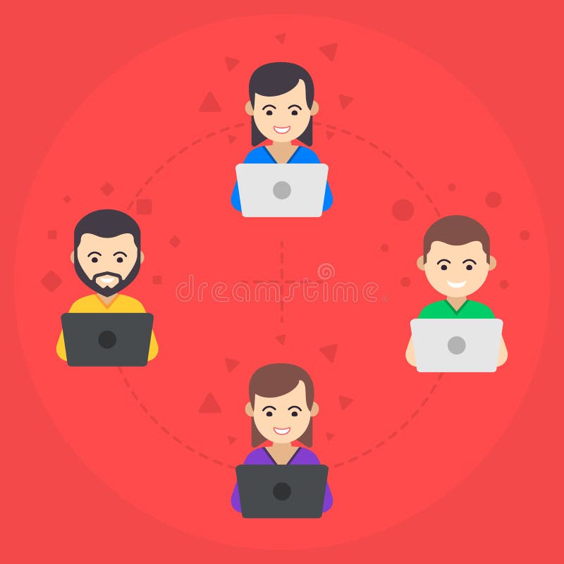 People at the Computer Vector Flat Illustration Stock Vector ...