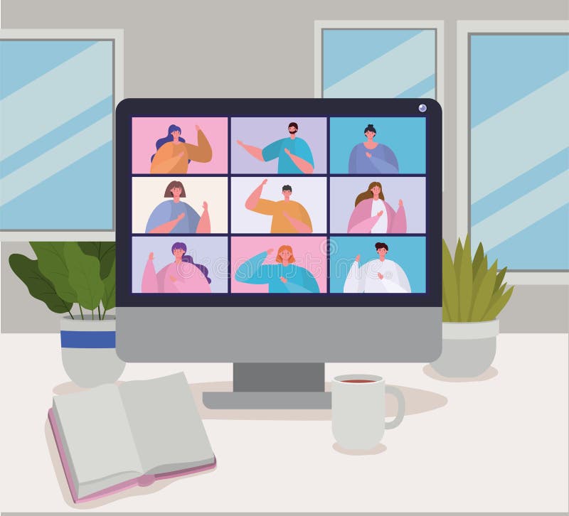 People on Computer in Video Conference Vector Design Stock Vector ...