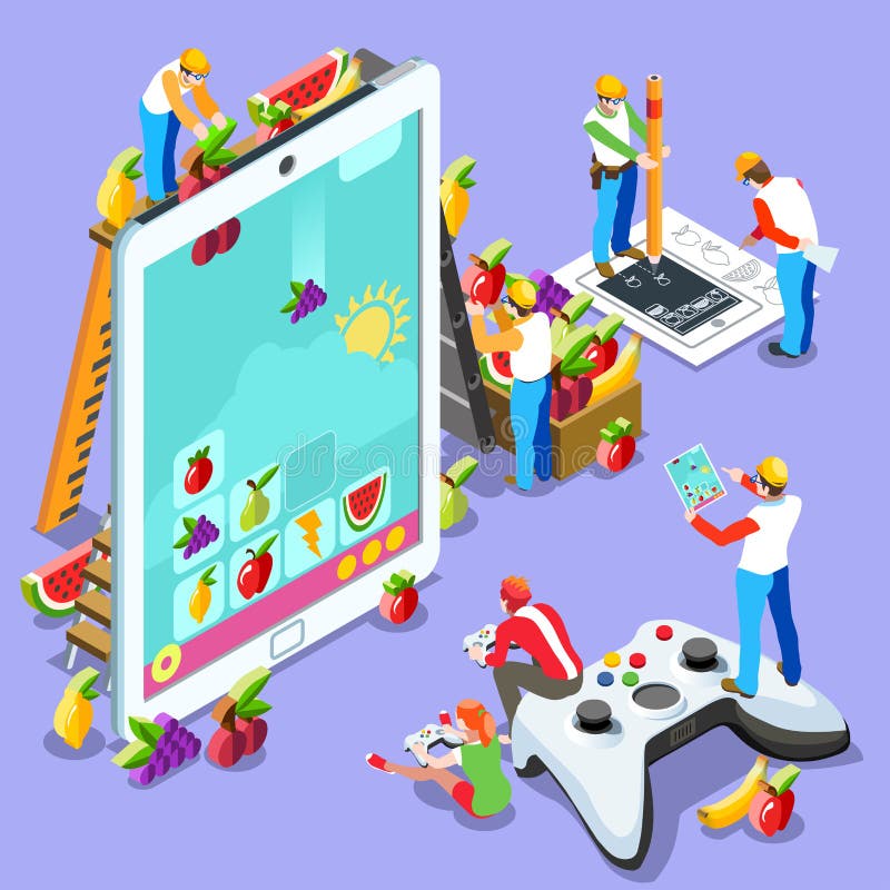People Computer Video Game Gaming Isometric Vector Illustration Stock ...