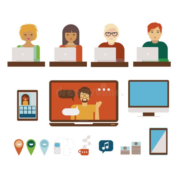 People at Computers Illystrations Set Stock Vector - Illustration of ...