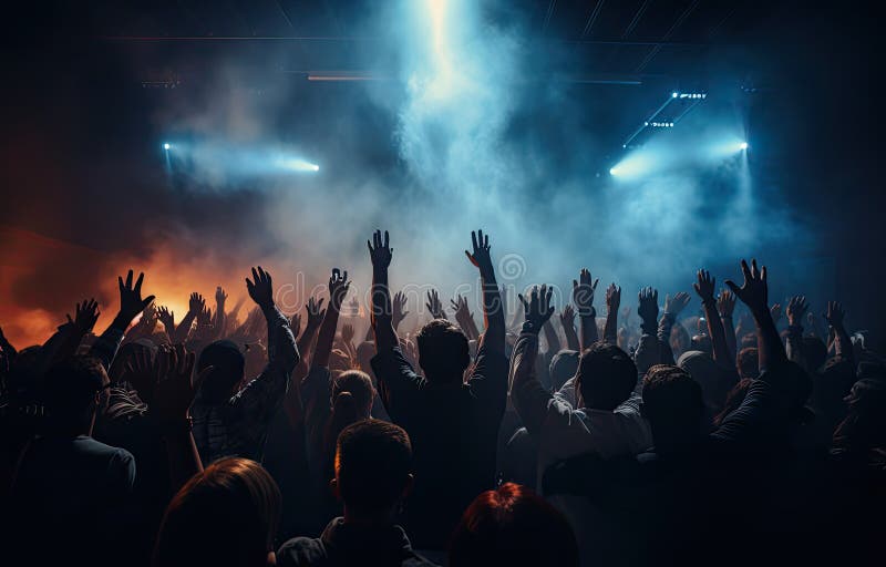 People in a Concert with Their Hands Raised Stock Image - Image of ...