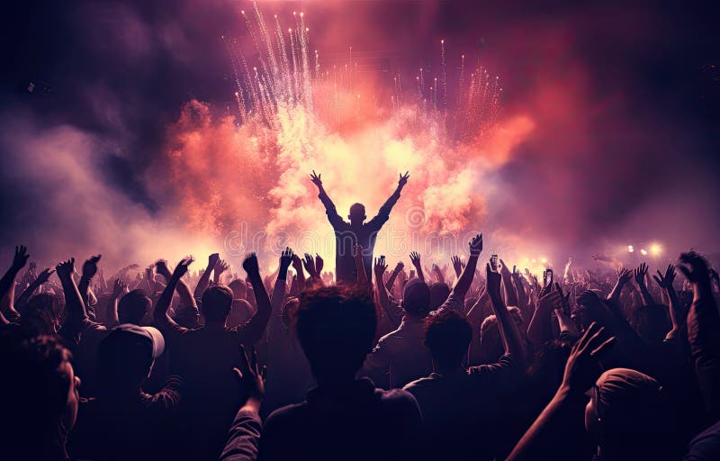 People in a Concert with Their Hands Raised Stock Photo - Image of band ...