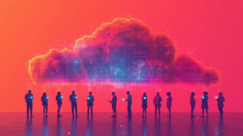 People Connect Digitally, Lines Merge into Communication Cloud Stock ...