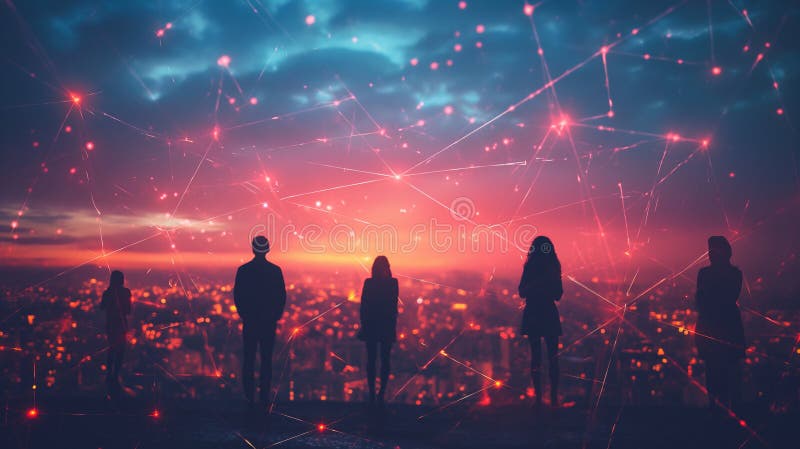 People Connected by Network of Lights, Concept of Globalization and ...