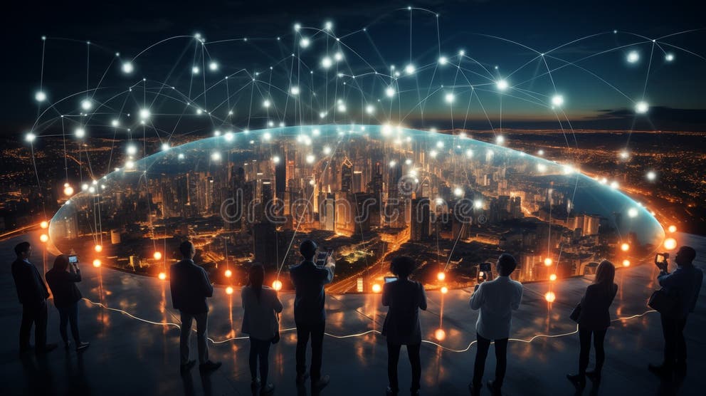 People Connected by Network of Lights, Concept of Globalization and ...