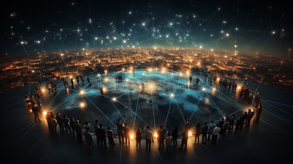 People Connected by Network of Lights, Concept of Globalization and ...