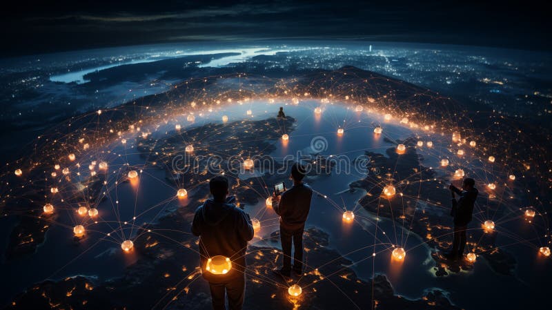 People Connected by Network of Lights, Concept of Globalization and ...