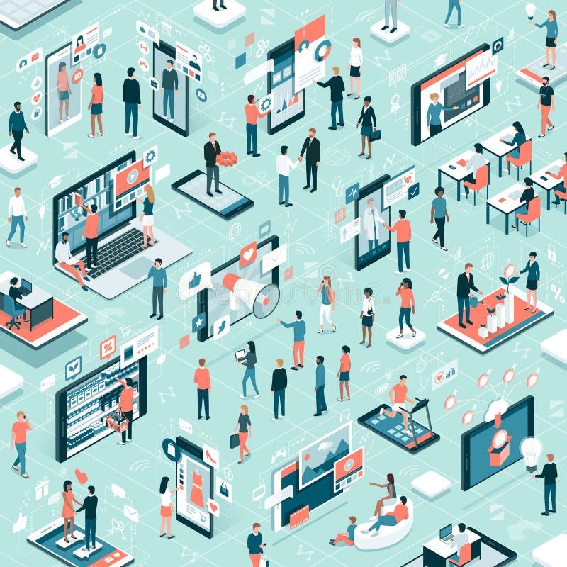 People Connecting through Social Media Stock Vector - Illustration of ...