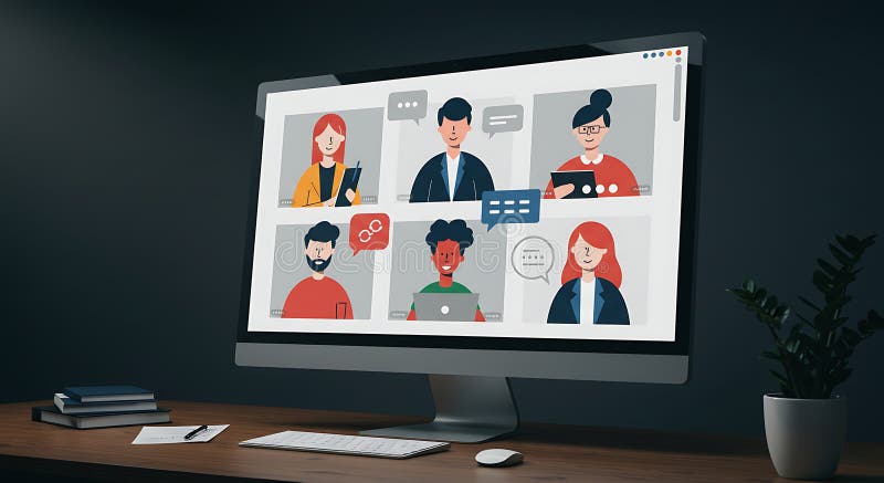People Connecting in a Video Call on a Computer Screen Stock Photo ...