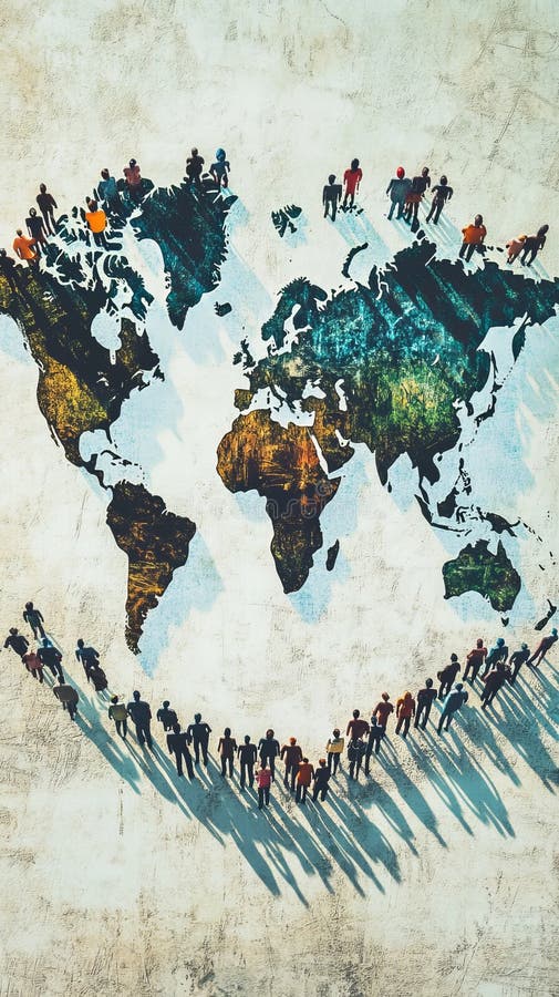 People Connecting on World Map with Colorful Artistic Elements Stock ...