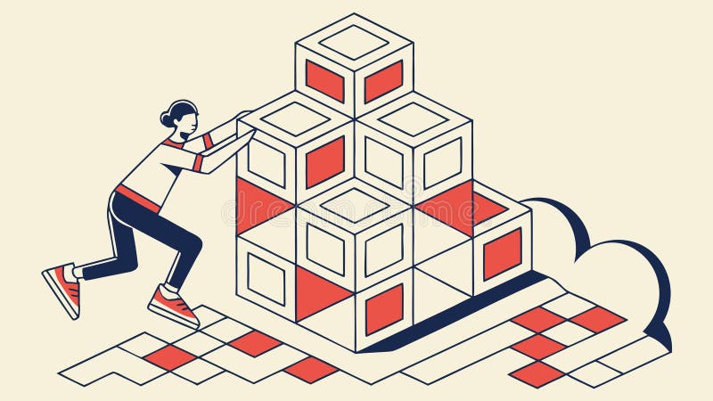 People Constructing Abstract Cube Pyramid Teamwork Vector, Vector ...