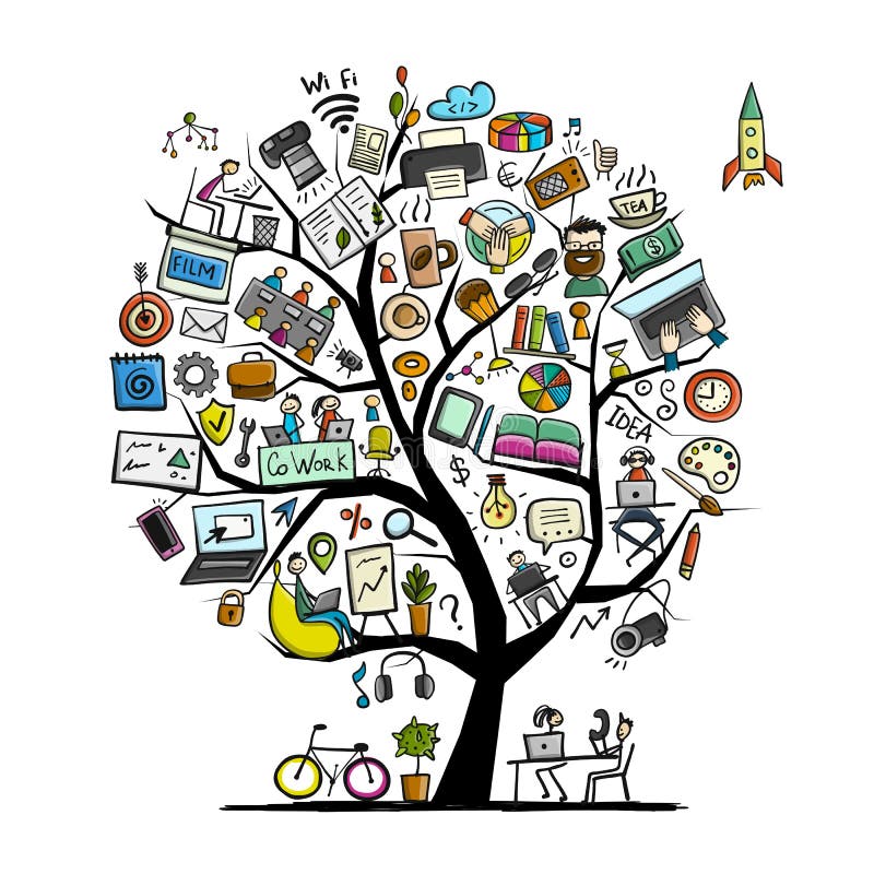 People in Coworking Office, Concept Tree for Your Design Stock Vector ...