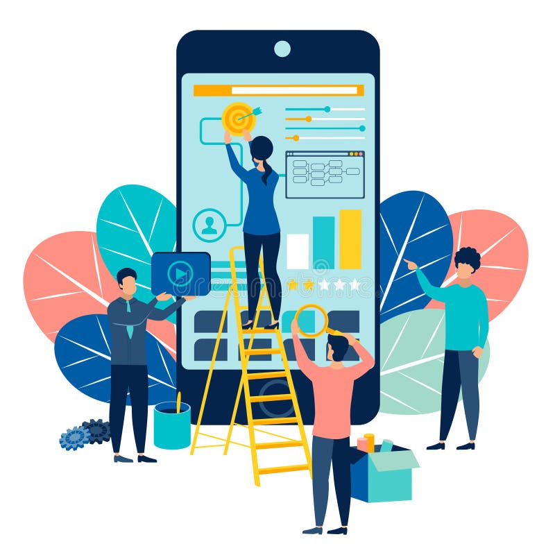 People Create Mobile Application. Cartoon Vector Vector Flat Stock ...