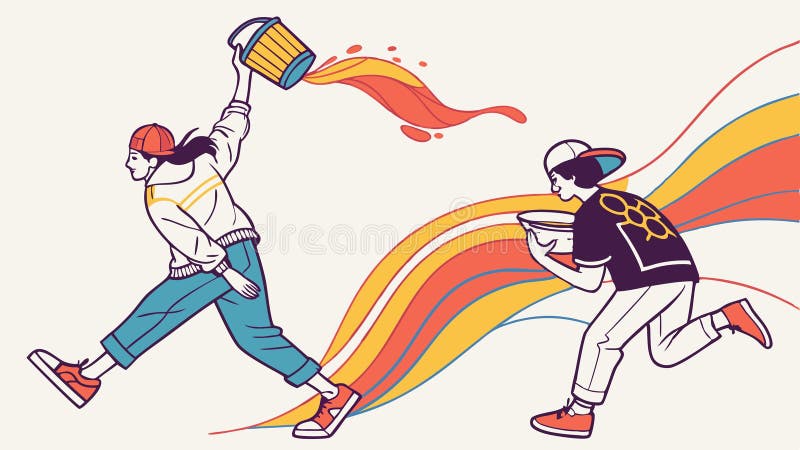 People Creating Art with a Rainbow Stream, Collaborative Creation ...