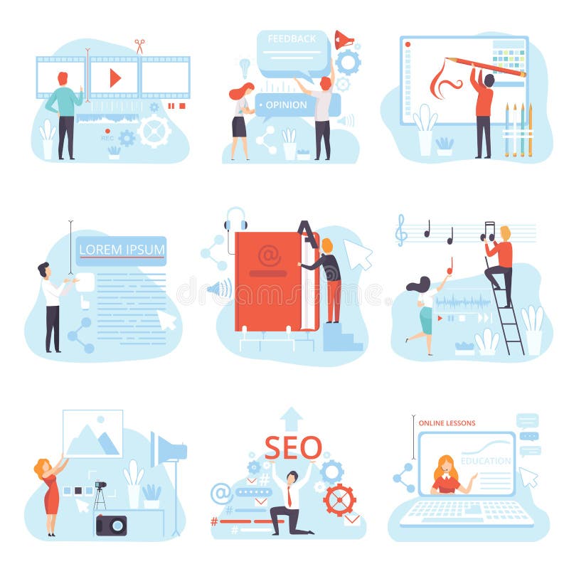 People Creating Digital Content Set, Technology Process of Software ...