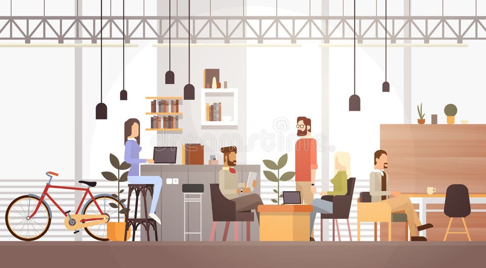 People in Creative Office Co-working Center University Campus Modern ...