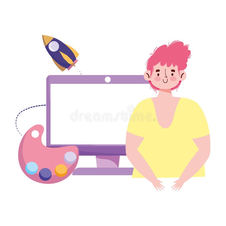 People Creativity and Technology,boy with Computer Idea Innovation ...