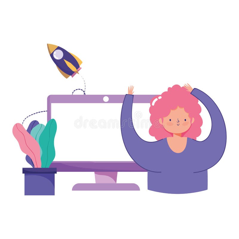 People Creativity and Technology,girl with Computer Idea Innovation ...