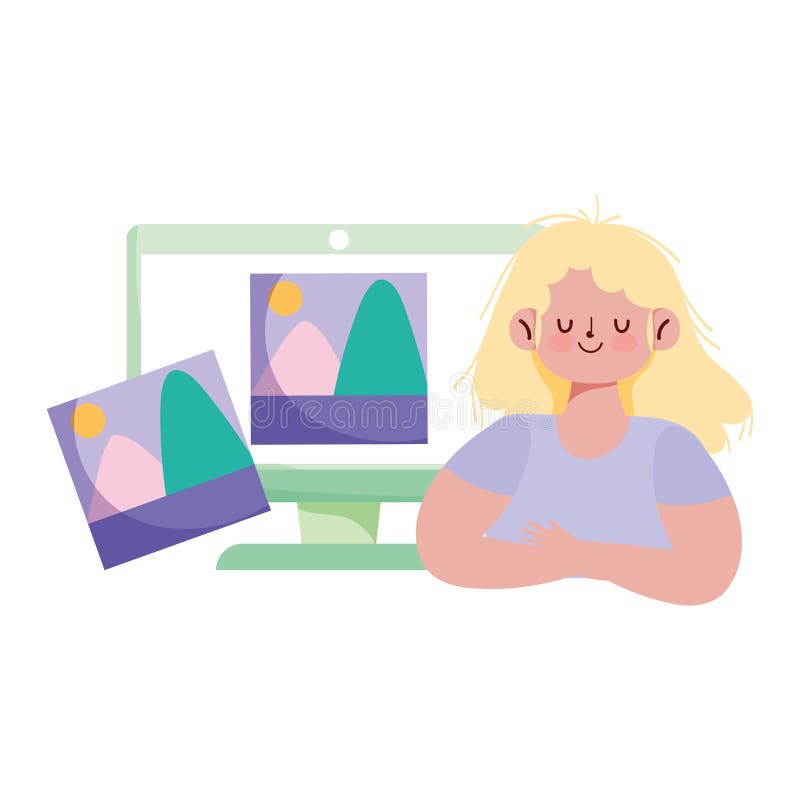 People Creativity and Technology,girl with Computer Photo Gallery Stock ...