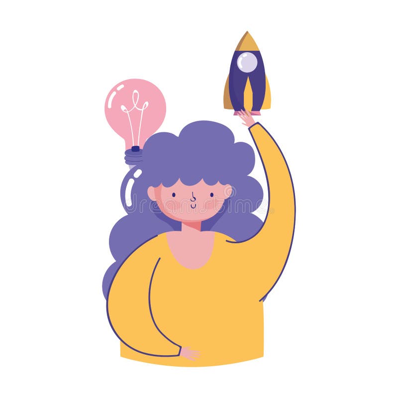 People Creativity Technology, Girl Rocket Startup Strategy Idea Stock ...