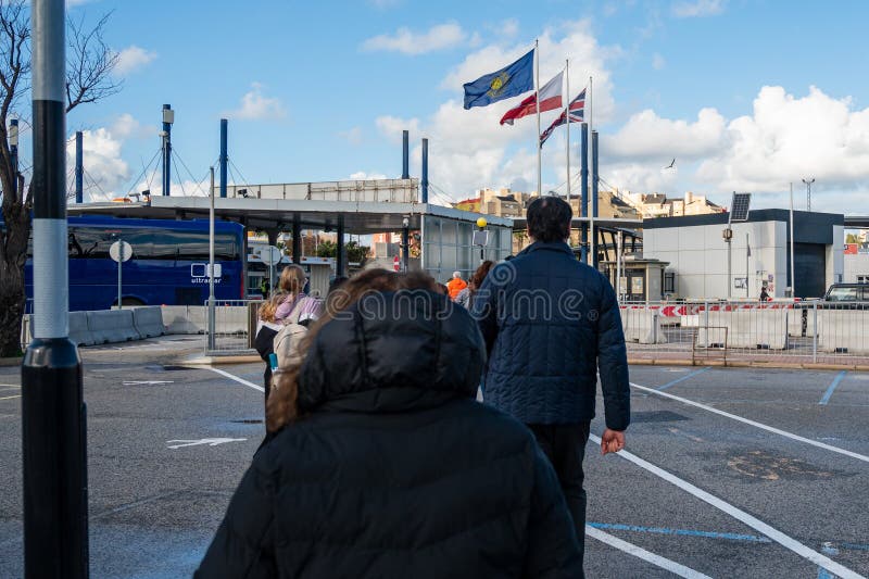 People Crossing the Border between Spain and Gibraltar Editorial Photo ...