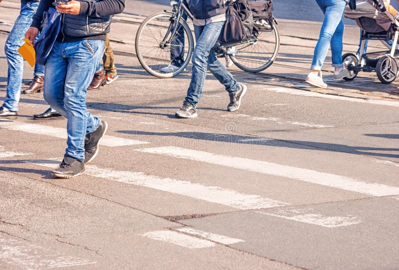 People Crossing the Pedestrian Crossing Stock Image - Image of step ...