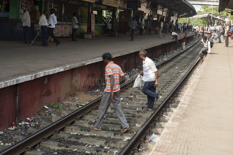 People Crossing Railway Track Editorial Stock Image - Image of people ...