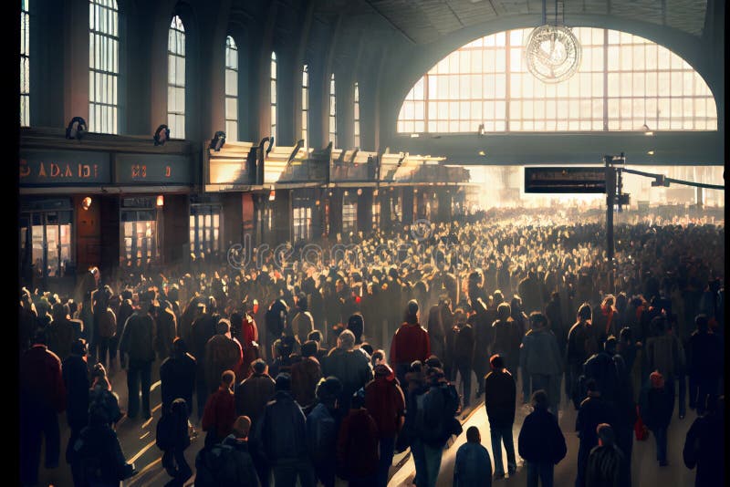 People in the Crowd Get Off the Train in Train Terminal. Stock Photo ...