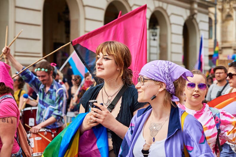 People Crowd With Rainbow Flags On March For Support Lgbt Comunity