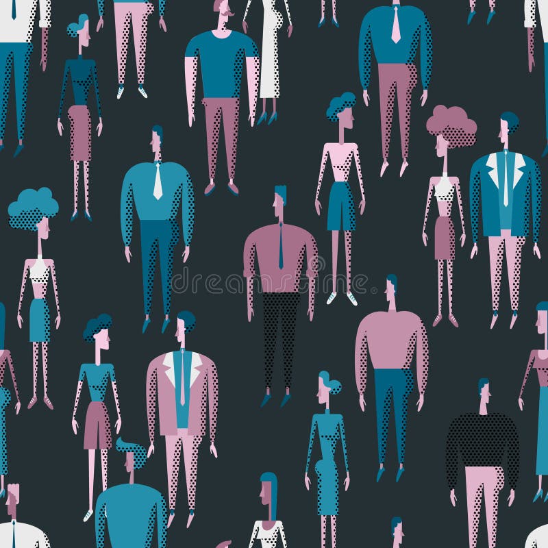 People Crowd Seamless Pattern with Men and Women Various Characters on ...