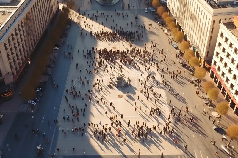 People Crowd Walking on Around City Square View from the Top Stock ...