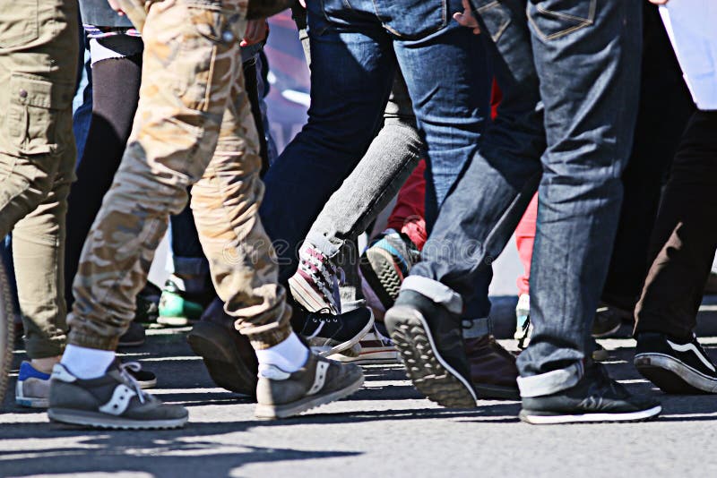 People Crowd Walking Back Foot Blurred Background Stock Image - Image ...