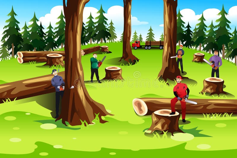 People Cutting Down Trees Stock Vector - Image: 63408595