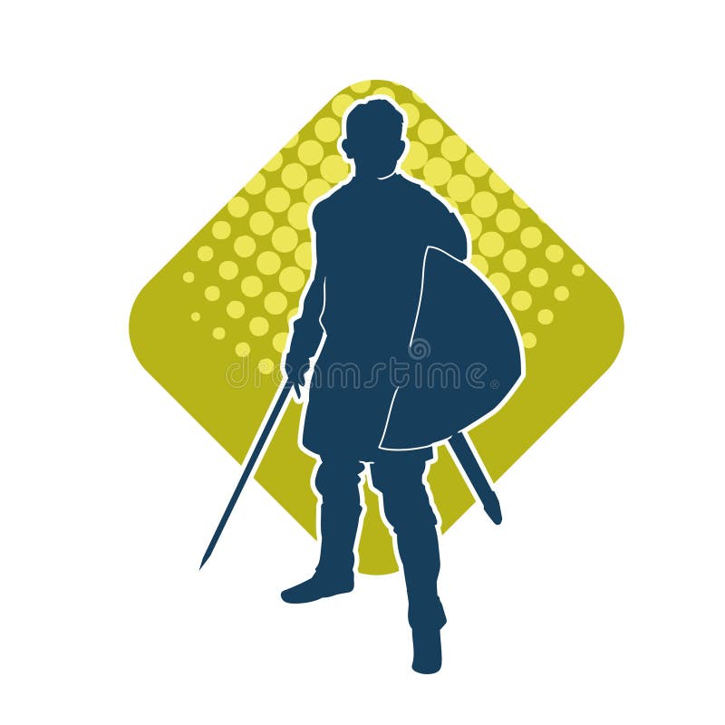 Silhouette of a Male Warrior Wearing War Armor Suit in Action Pose ...