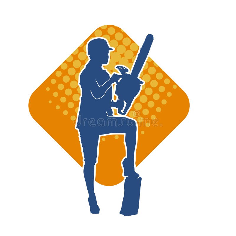 Silhouette of a Female Worker in Action Pose Carrying Chainsaw Machine ...